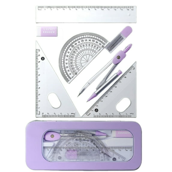 7Pcs School Geometry Set Includes Compass, Set Square, Eraser ...