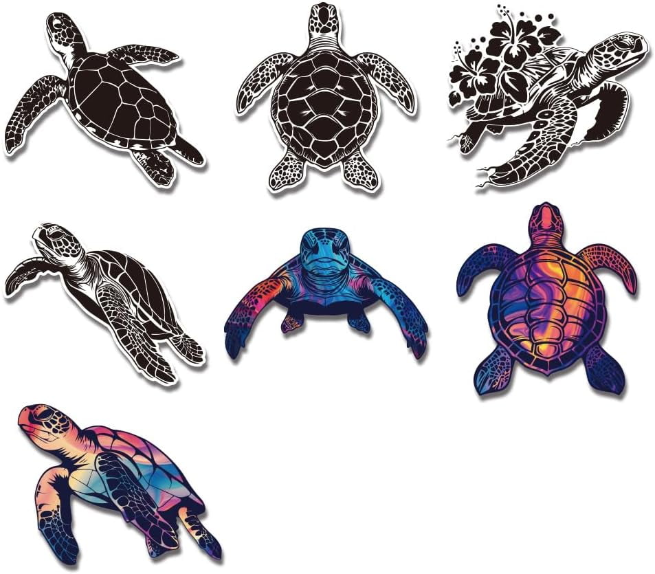 7Pcs Sea Turtle Tie Dye Reflective Vinyl Car Decal Stickers Animal ...