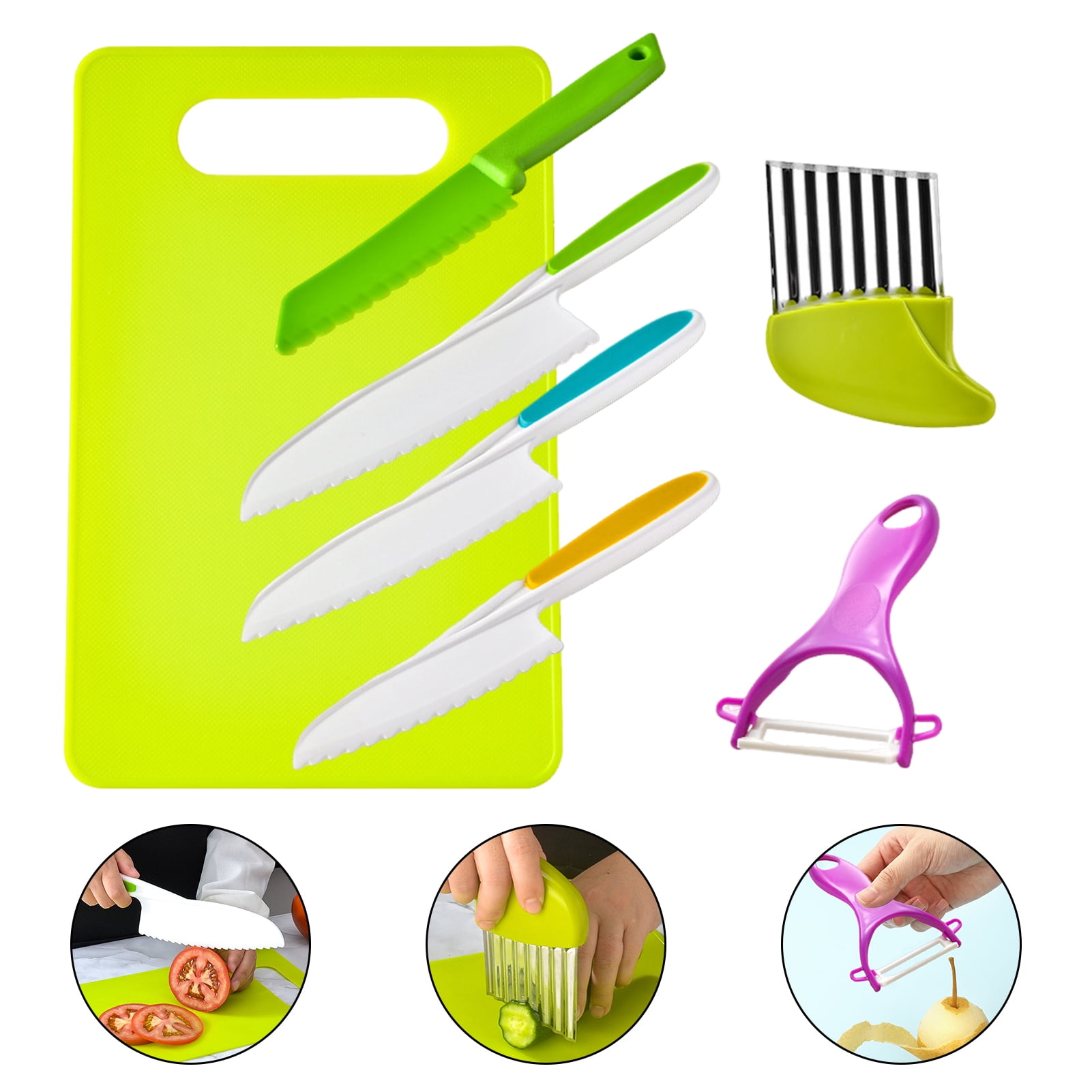 7Pcs/Set Kids Cutter Kit with Fruit Vegetable Crinkle Cutter Peeler ...