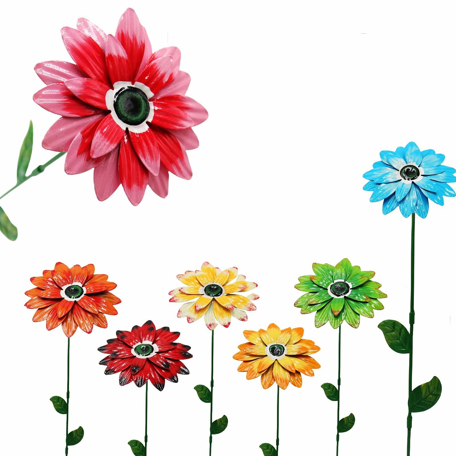 7Pcs/Set Metal Flower Garden Stakes,Metal Eyes Flowers Outdoor Decor ...