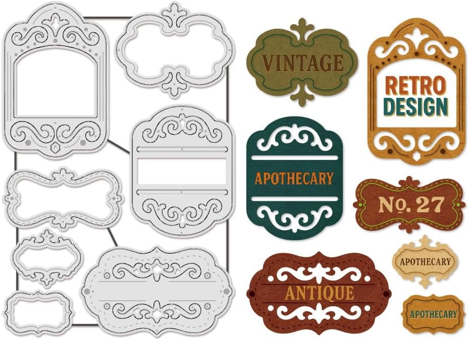 7Pcs/Set Retro Label Frame Cutting Dies for Card Making Metal Layering ...