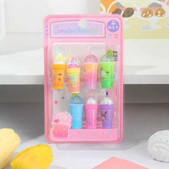 7Pcs Set Sanrio Hello Kitty My Melody Pen Cap Eraser Kawaii Summer ...
