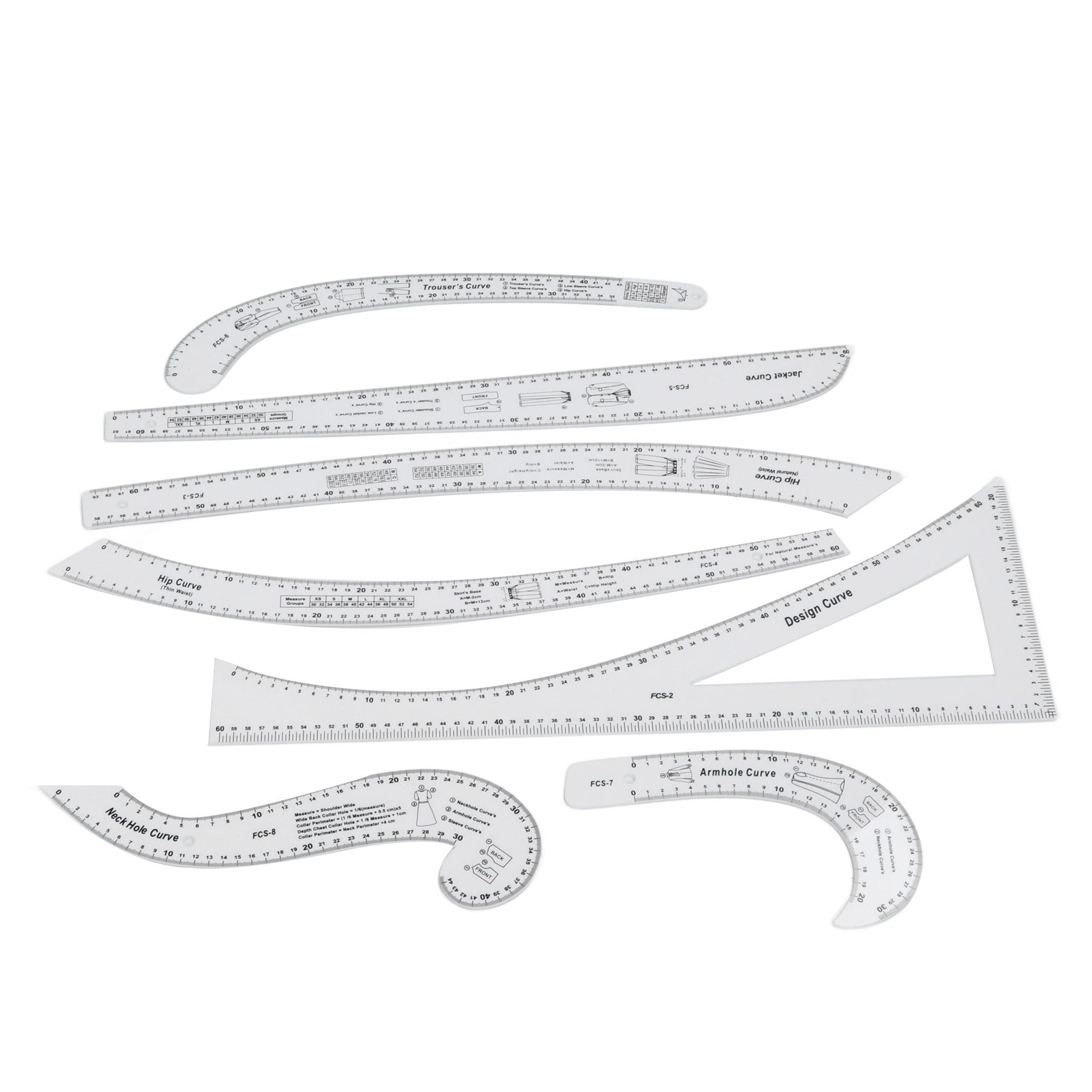 7Pcs Sewing Ruler Tailor Set Clear High Accuracy Scale Fashion Pattern ...