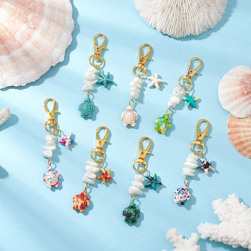 7Pcs Starfish Sea Turtle Turquoise Natural White Mother of Pearl Shell ...