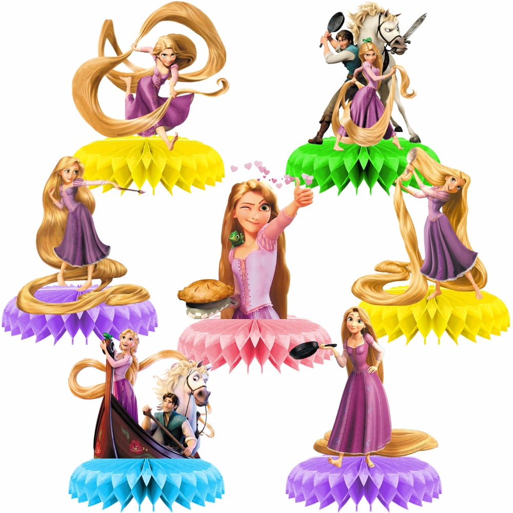 7Pcs Tangled Cartoon Theme 3D Double Side Honeycomb Centerpieces Table ...