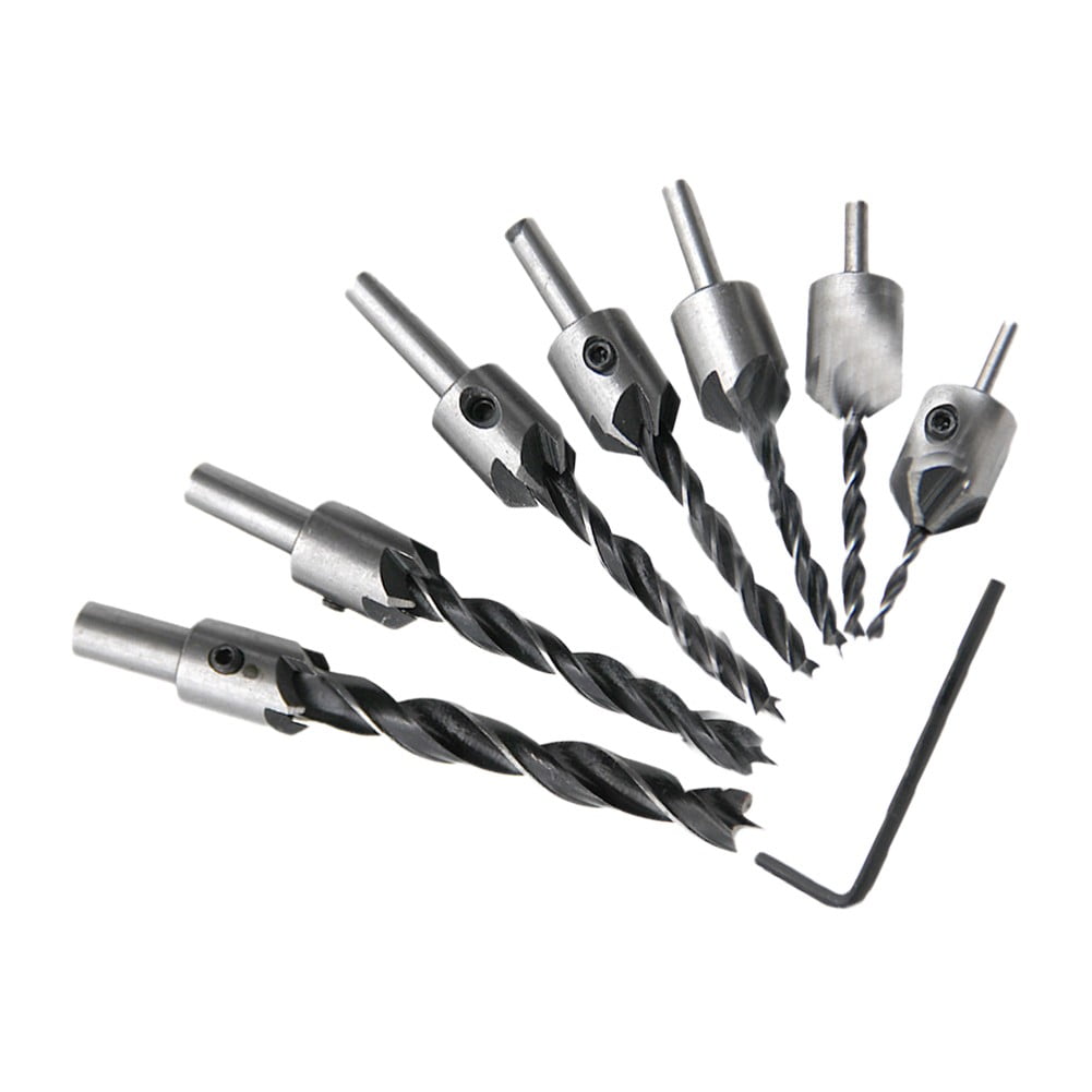7Pcs Three Point Carpentry Countersunk Drill 3-10mm Drill Bit with Key ...
