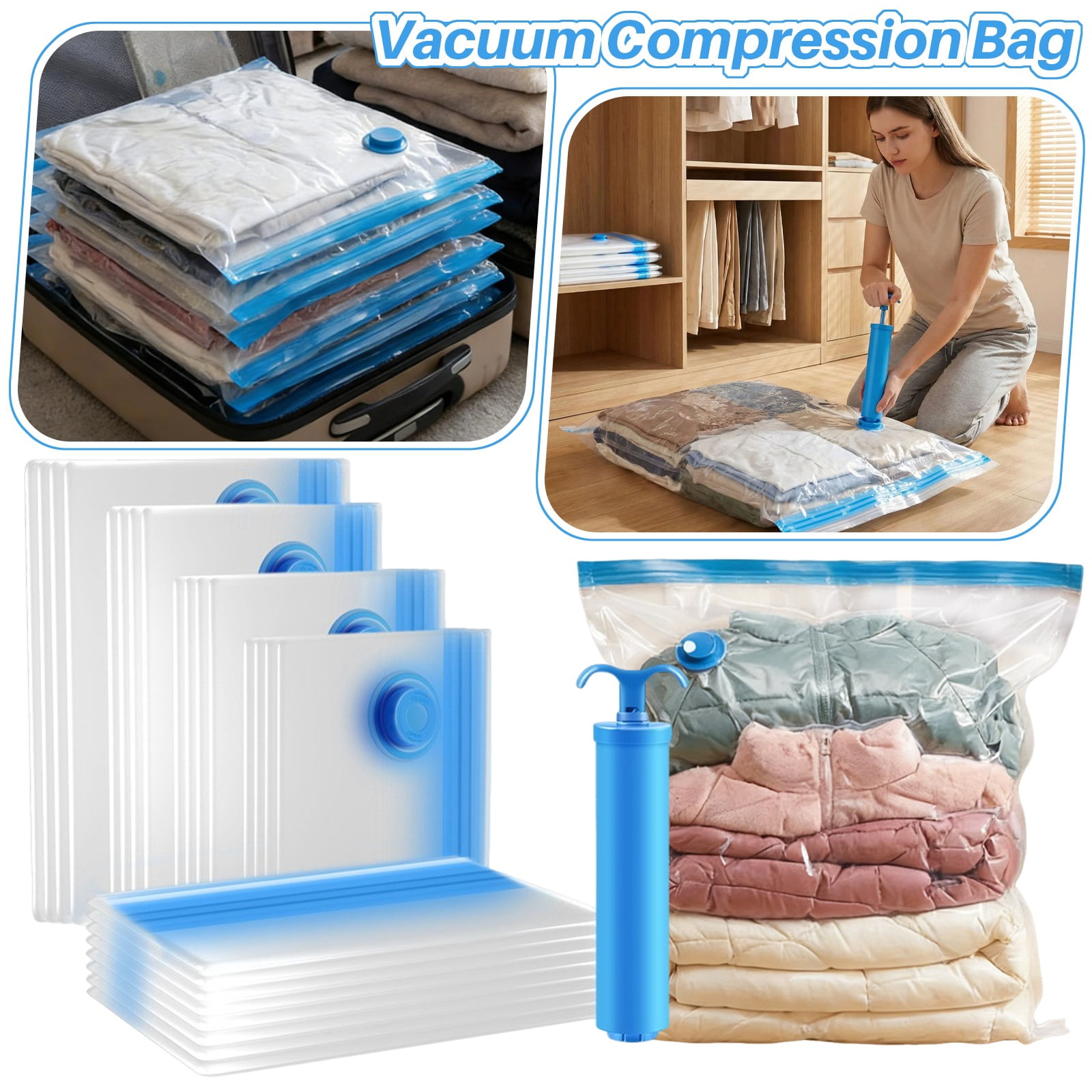 7Pcs Vacuum Storage Bags, Space Saver Bags for Luggage, Suitcase, Carry ...
