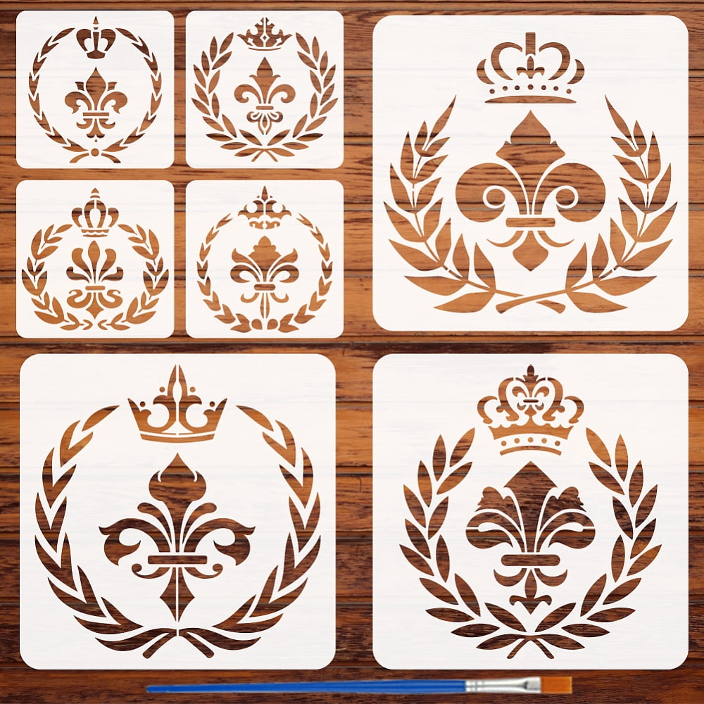 7Pcs Vintage Fleur De Lis Pattern Stencil with Brush 2 Sizes Reusable ...