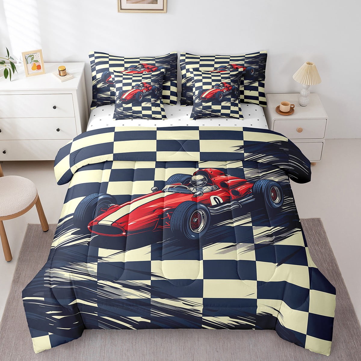 7Pcs Race Car Comforter Set King Size Teens, 3D Sports Car Cool ...