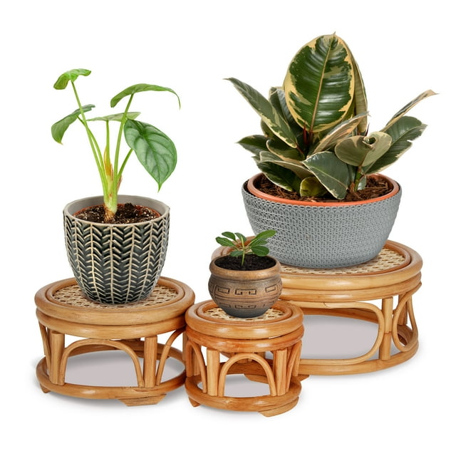 7Penn Boho Plant Stand 3 Piece Set - Multilevel Wicker and Rattan Planter Risers - Walmart.com