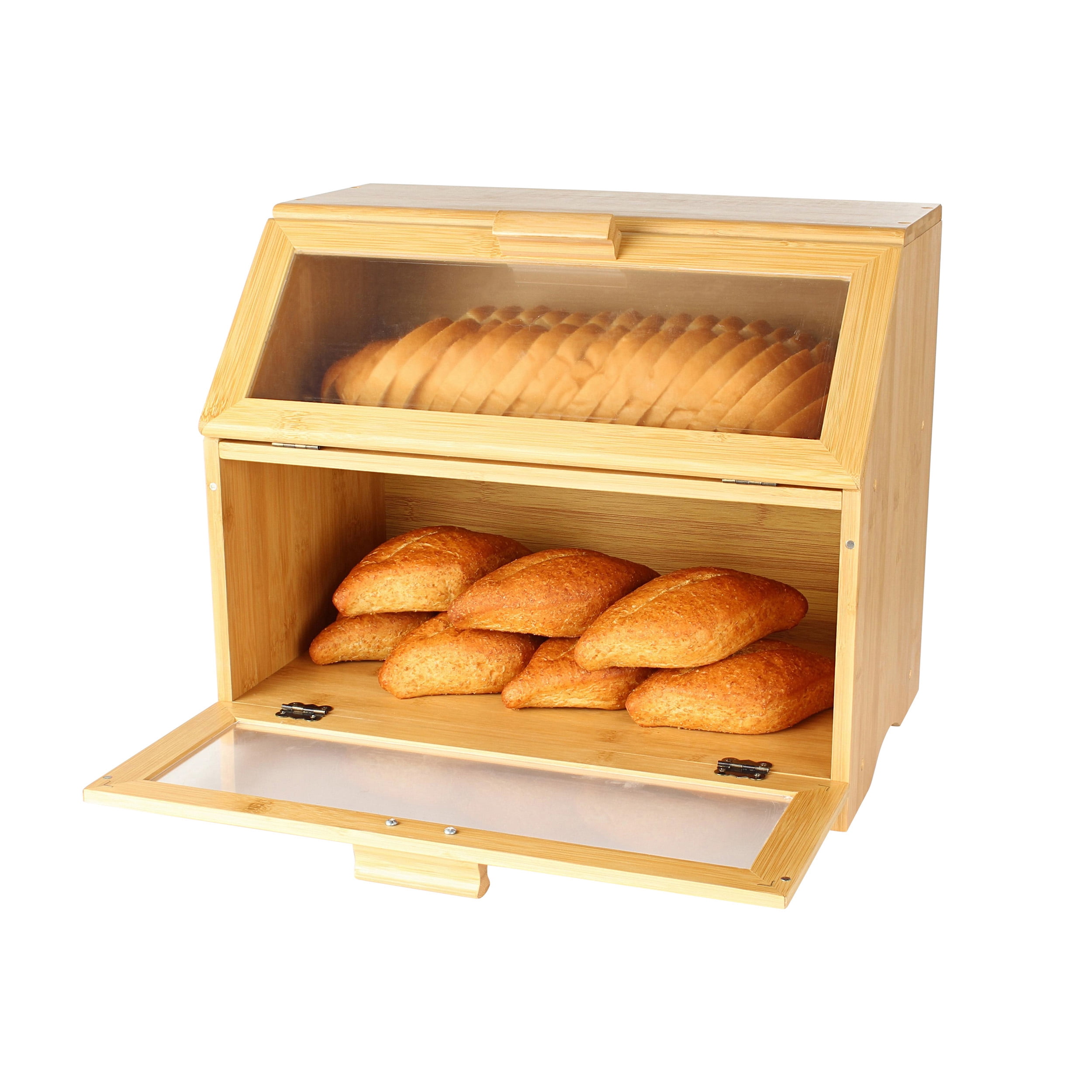 7Penn Large Rustic Wooden Double Layer Bamboo Bread Box for Kitchen ...