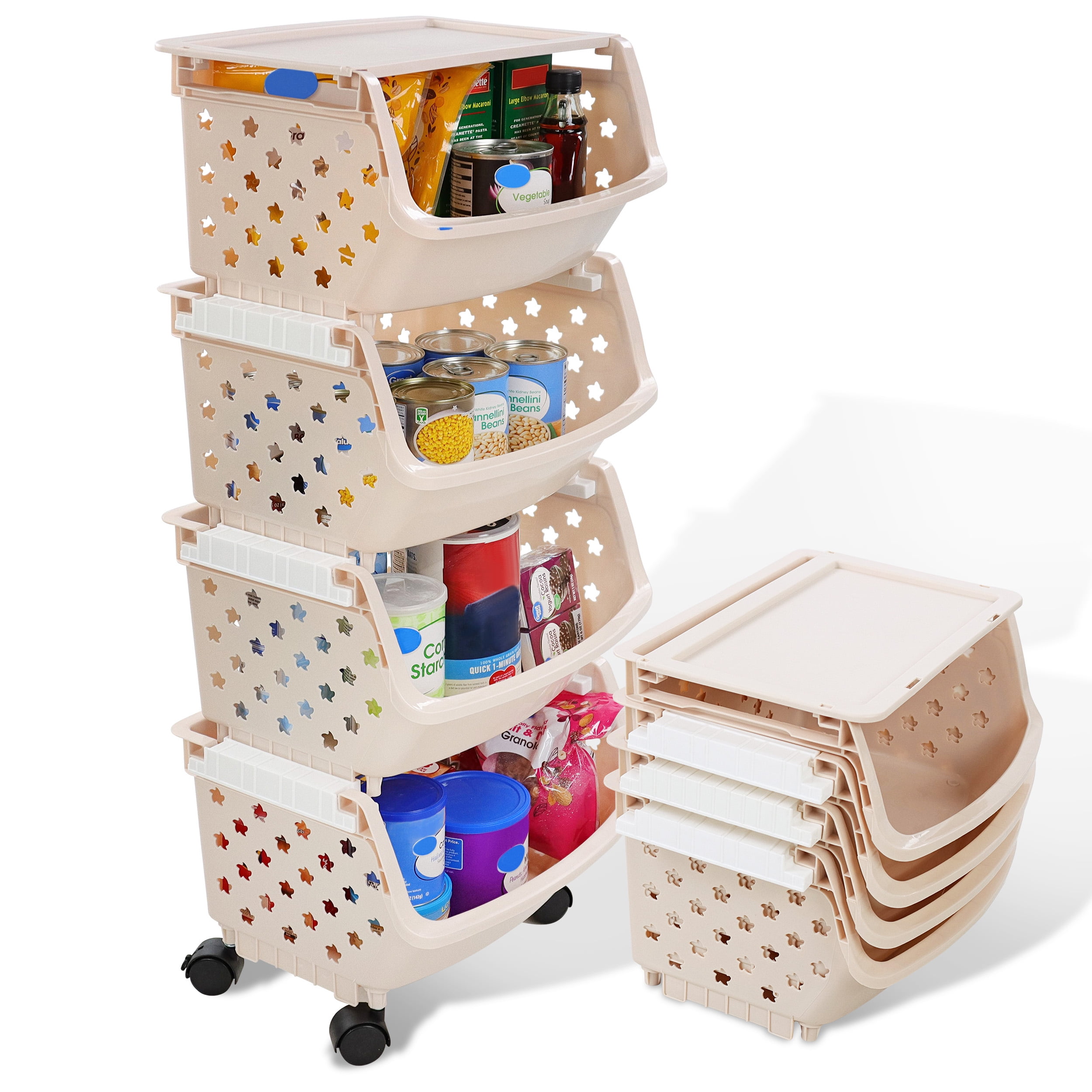 7Penn Beige Stackable Storage Container with Wheels Polypropylene ...