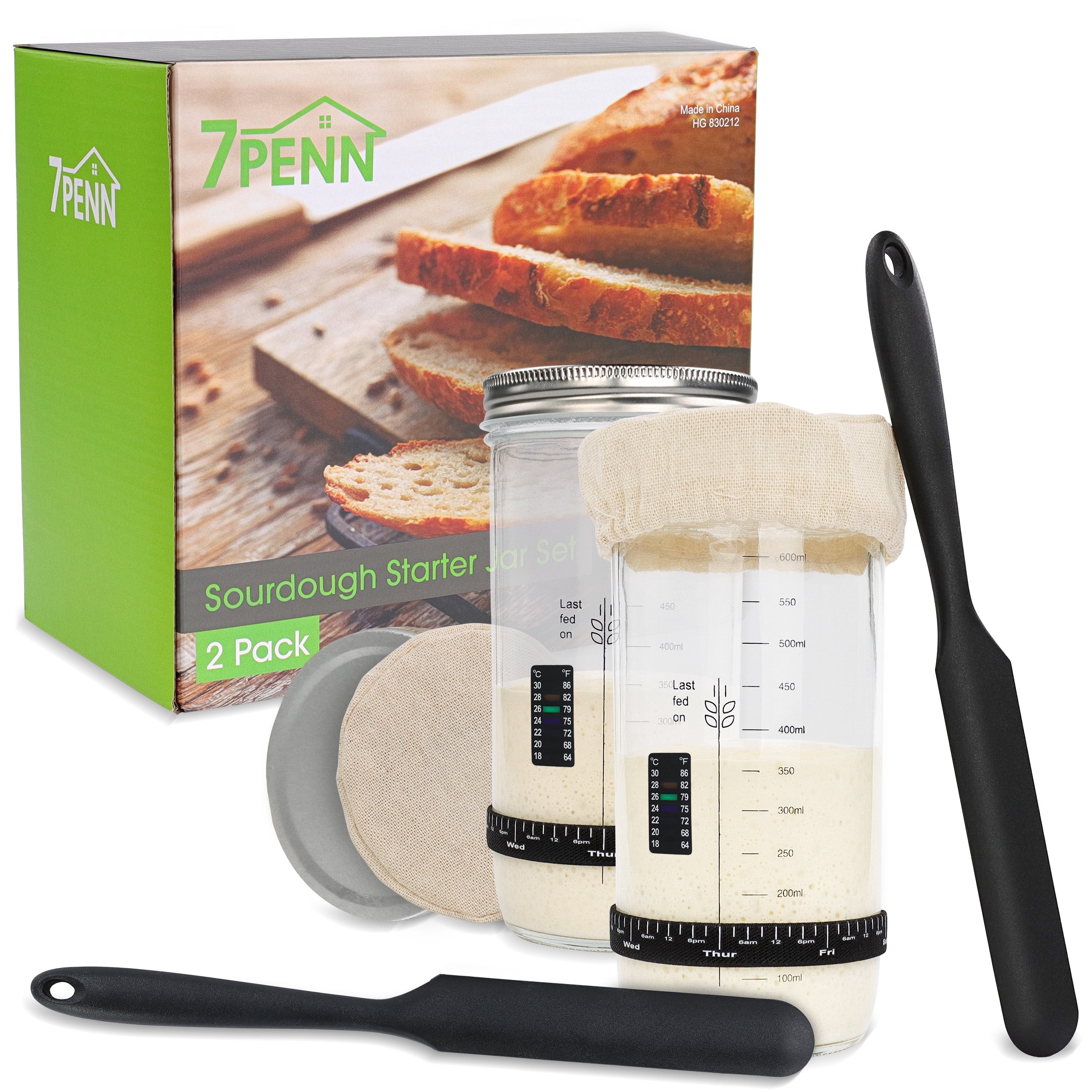 7Penn Sourdough Starter Kit - 2pk Glass Wide Mouth Jar for Yeast Bread ...