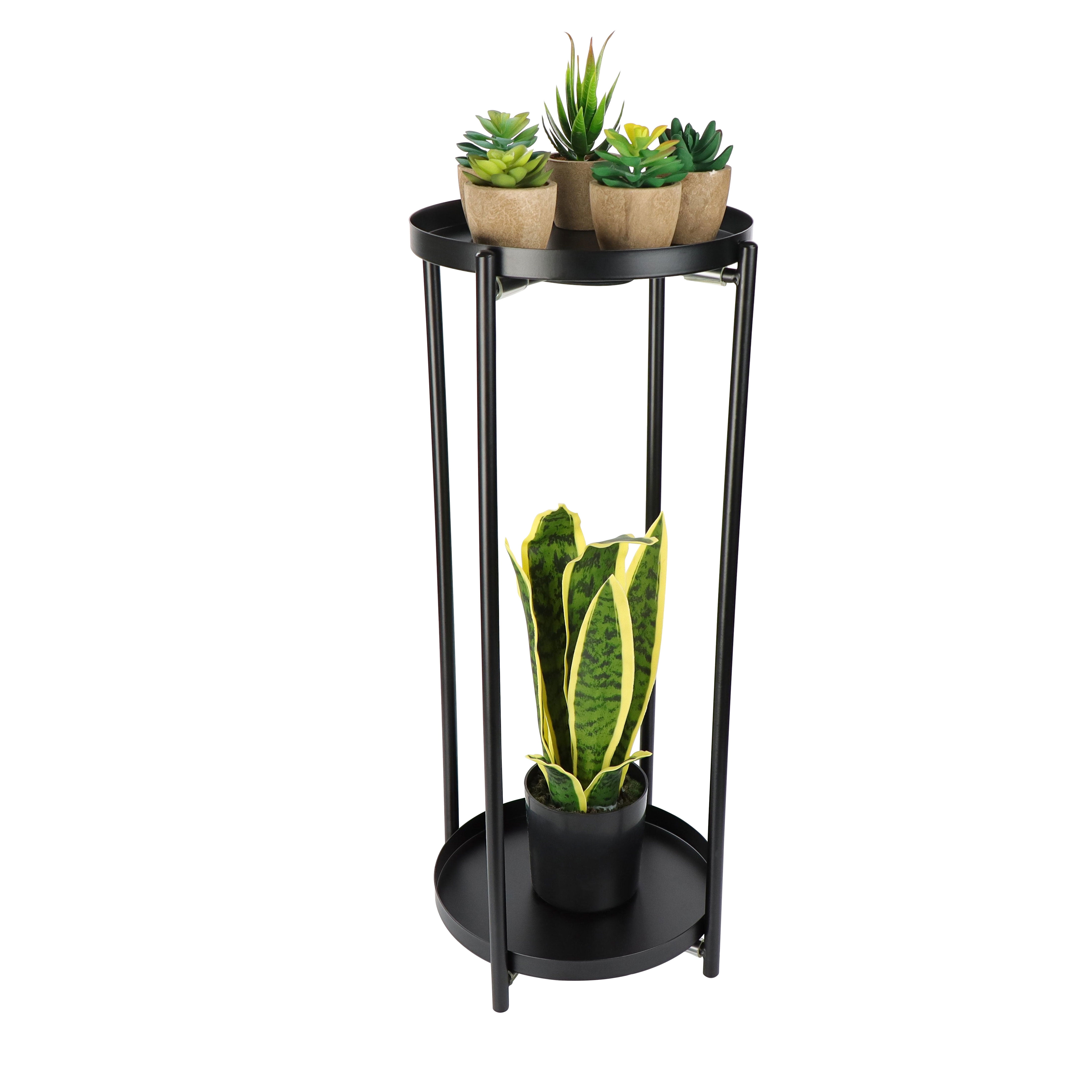 7Penn Tall Pedestal Plant Stand Table - 2 Tier Indoor Black Plant Riser ...