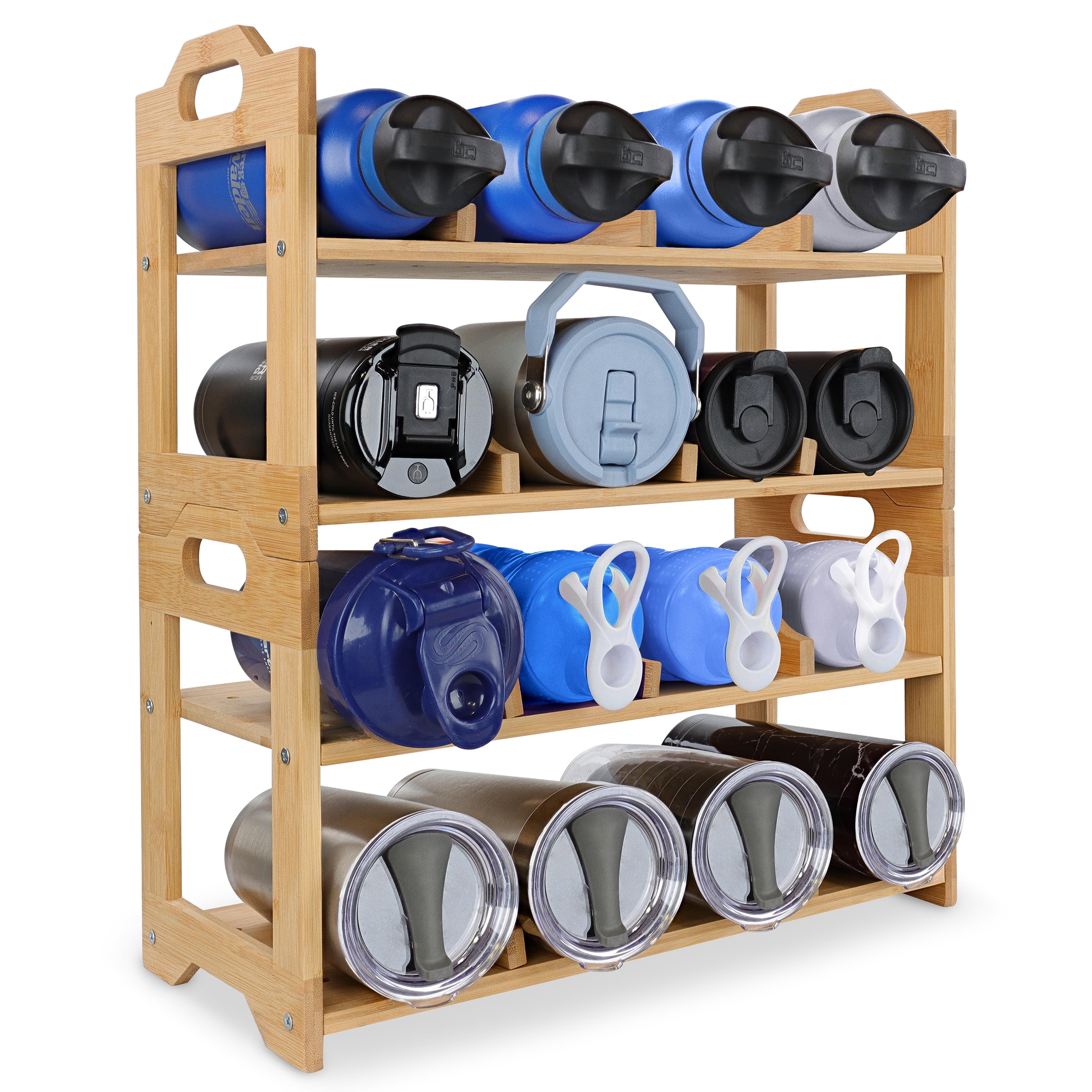 7Penn Water Bottle Holder Shelf Organizer - 4 Tier Bamboo Tumbler ...