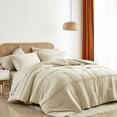 7Piece-King(104"X90") Beige Grid Pinch Pleat Striped Bed-in-a-Bag ...