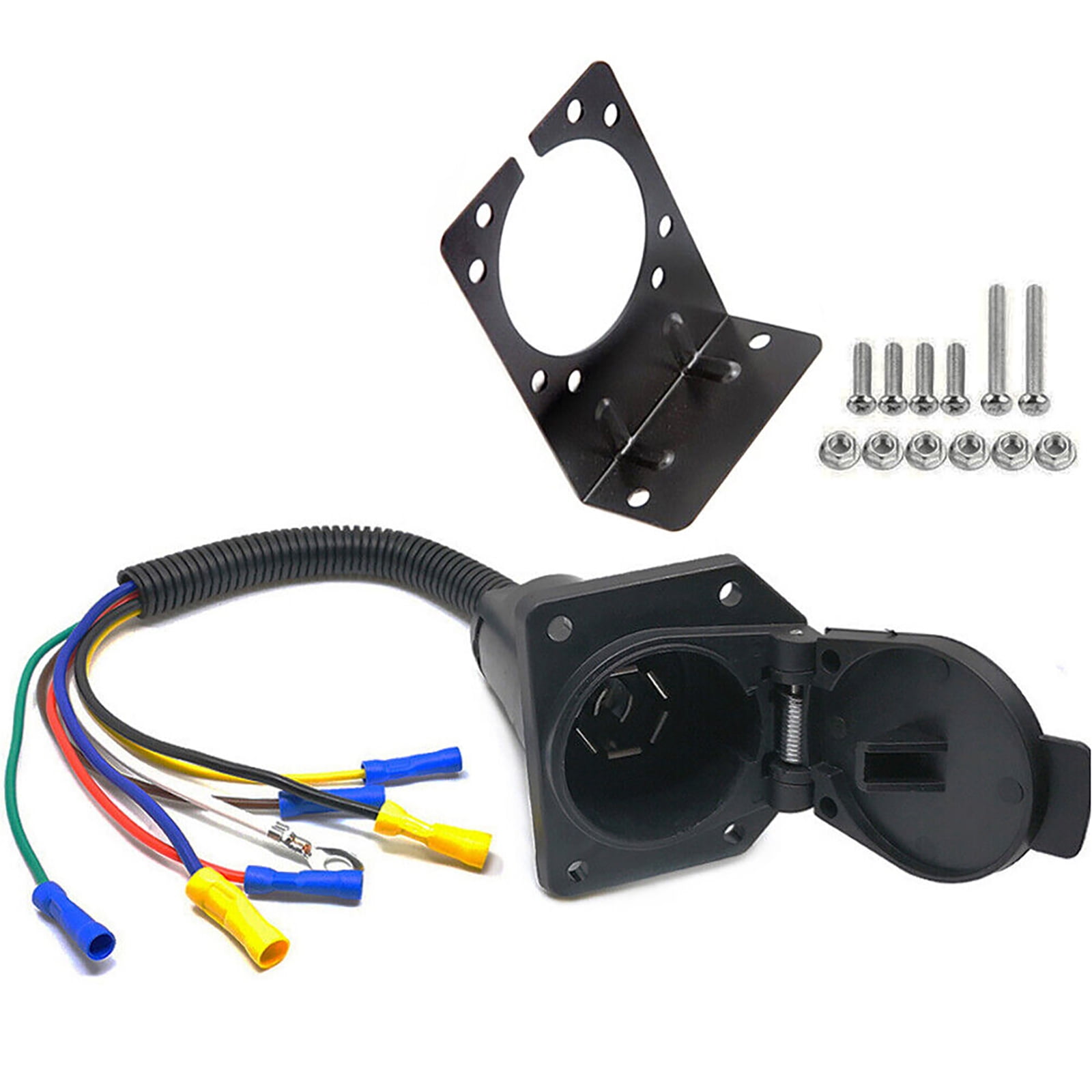 7Pin 7-Way RV-Style Trailer Connector Socket with Wiring Harness and ...