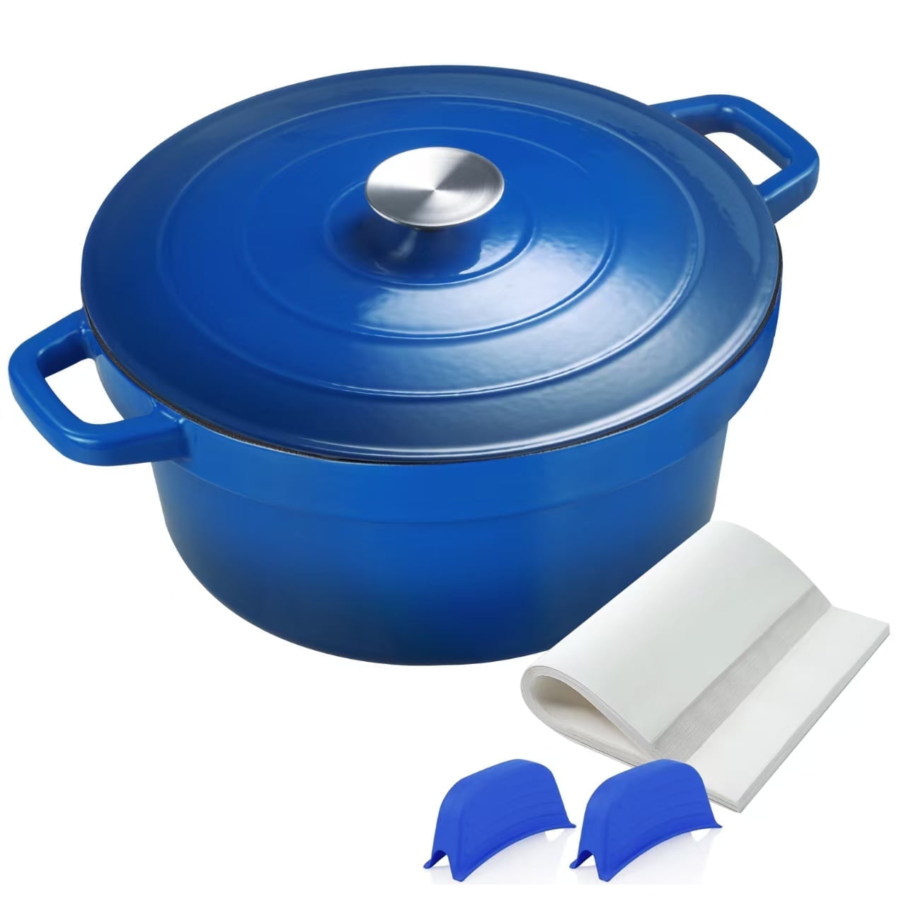 6QT Enameled Cast Iron Dutch Oven Pot with lid, Free Silicone Gloves ...