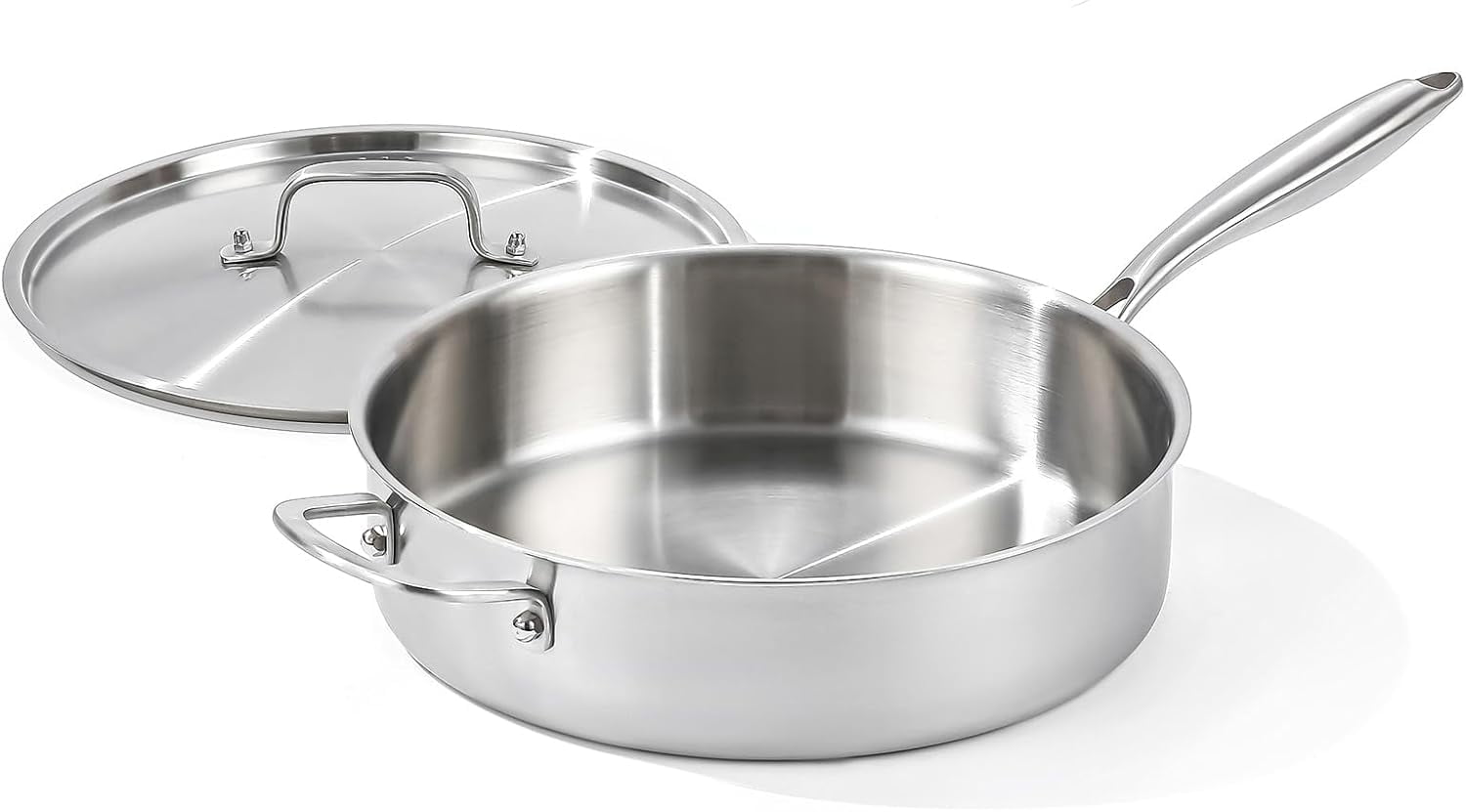 7QT Saute Pan Jumbo Cooker Tri-Ply Stainless Steel Pan, 12Inch Deep ...