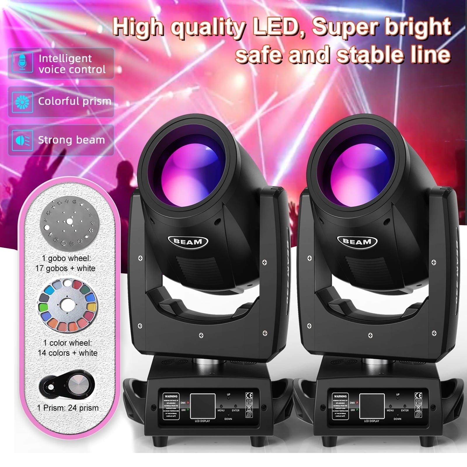 7R 230W Beam Sharpy Moving Head DJ Lights,2pack LED Stage Light 17 Gobos and 14 Colors DMX512 ...