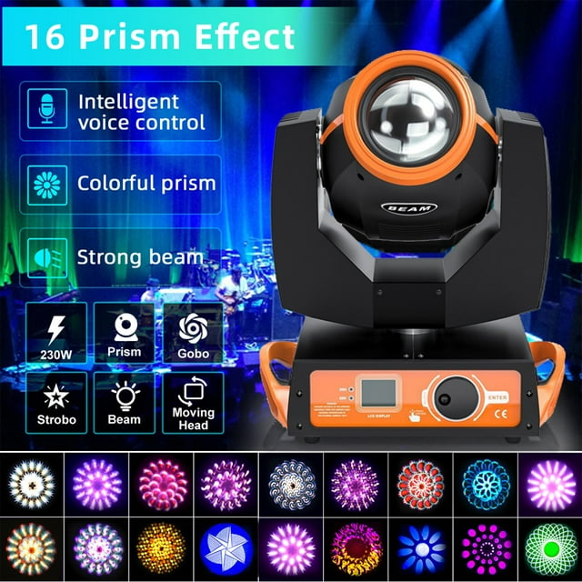 7R 230W Beam Sharpy Moving Head Lights, LED Stage Light DJ Light 17 Gobos and 14 Colors DMX512 ...