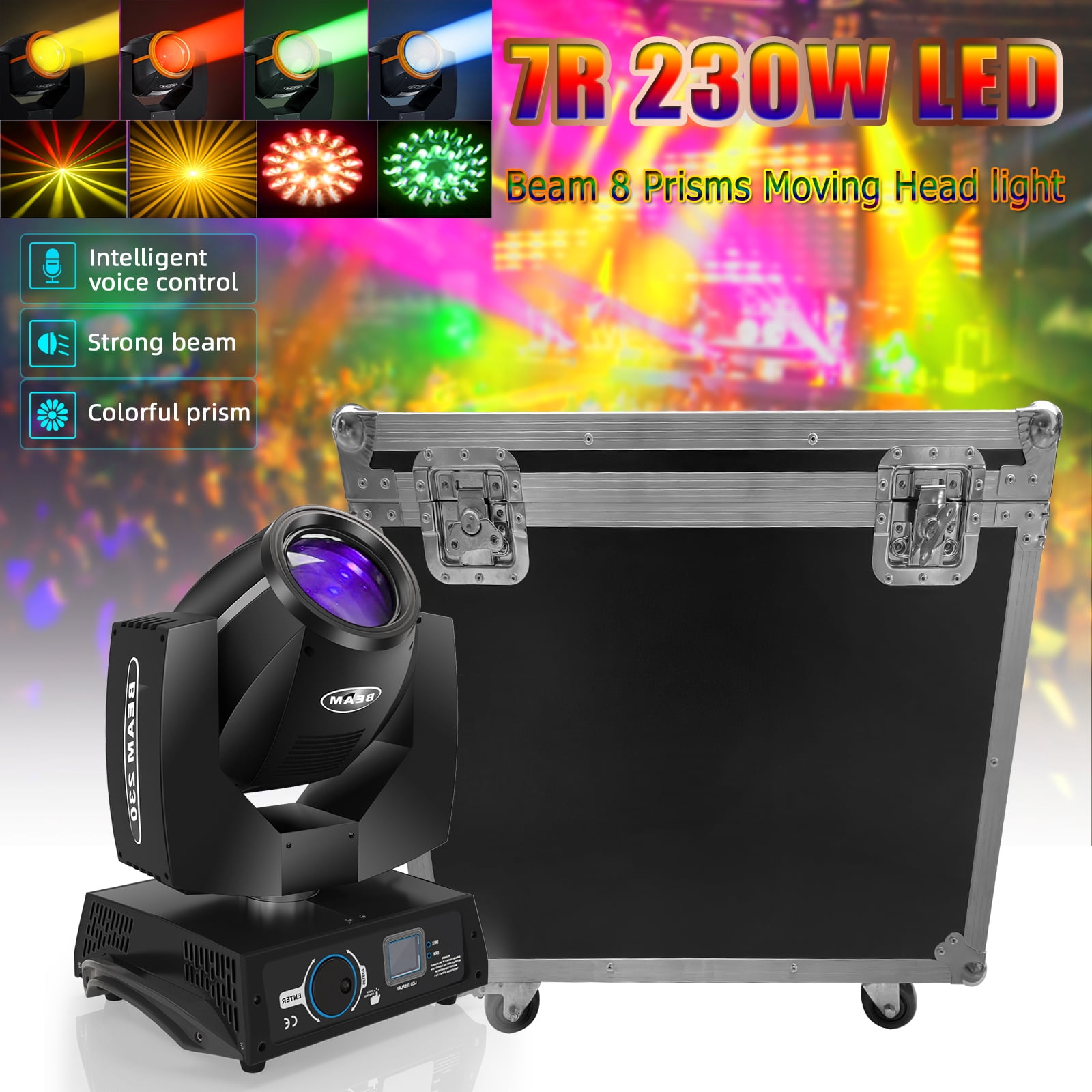 7R 230W DJ Lights with Flight Case, 8 Prisms Beam Sharpy Moving Head ...