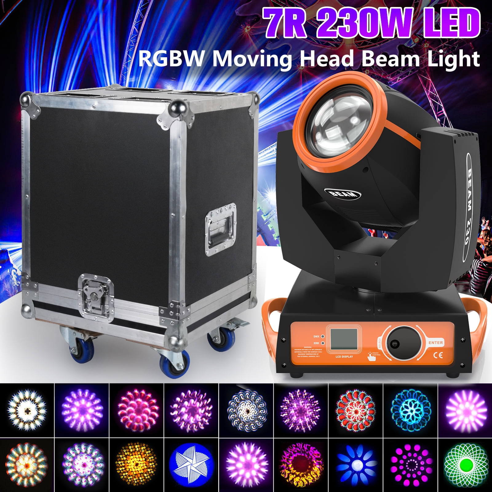 7R 230W DJ Lights with Flight Case, 8 Prisms Beam Sharpy Moving Head ...
