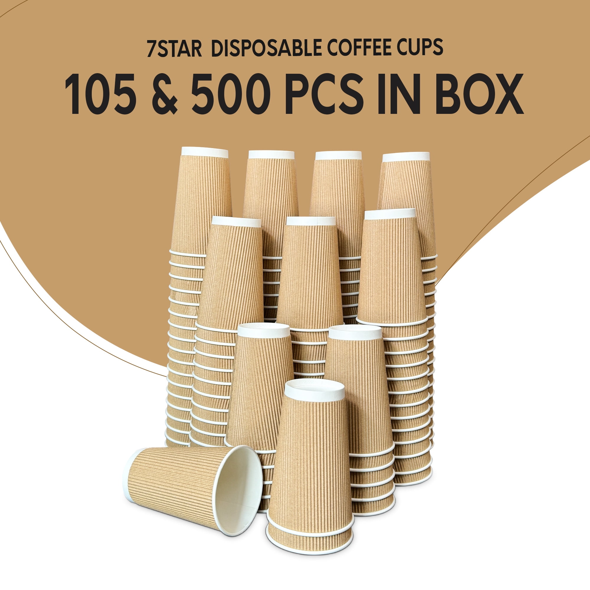 7STAR 16oz Disposable Coffee Cups, Insulated Ripple Wall Paper Coffee ...