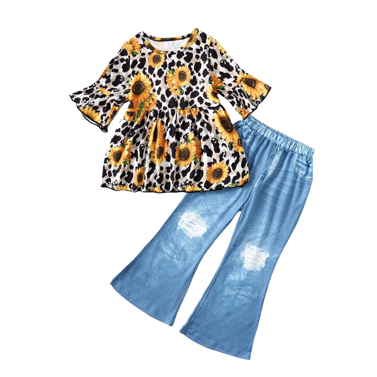 7T Little Girls Clothes 7T Girls 2PCS Denim Outfits Set Sunflower Print ...