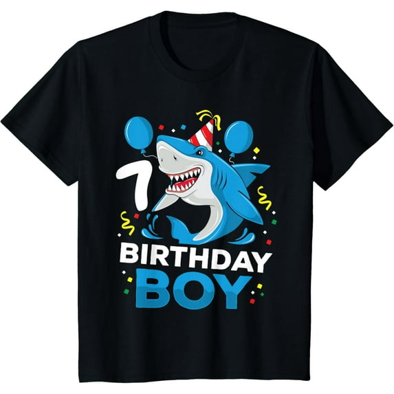 7Th Birthday Boy Shark Ocean Theme Party 7 Years Old For Boy T-Shirt ...
