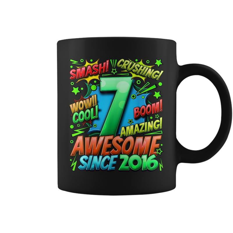 7Th Birthday Comic Style Awesome Since 2016 7 Year Old Boy Coffee Mugs ...