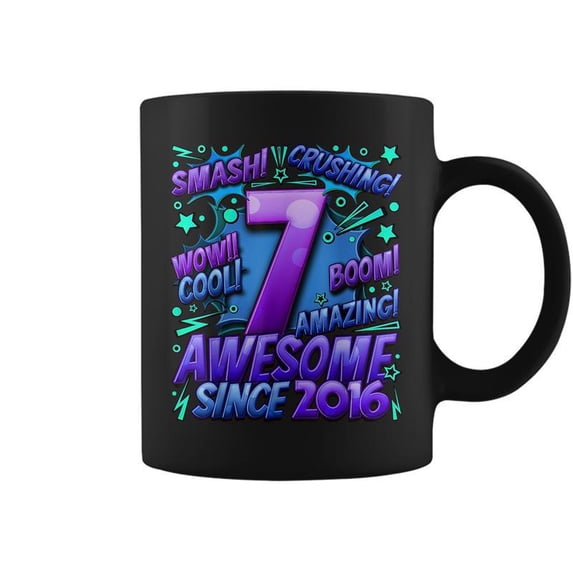 7Th Birthday Comic Style Awesome Since 2016 7 Year Old Girl Coffee Mugs ...