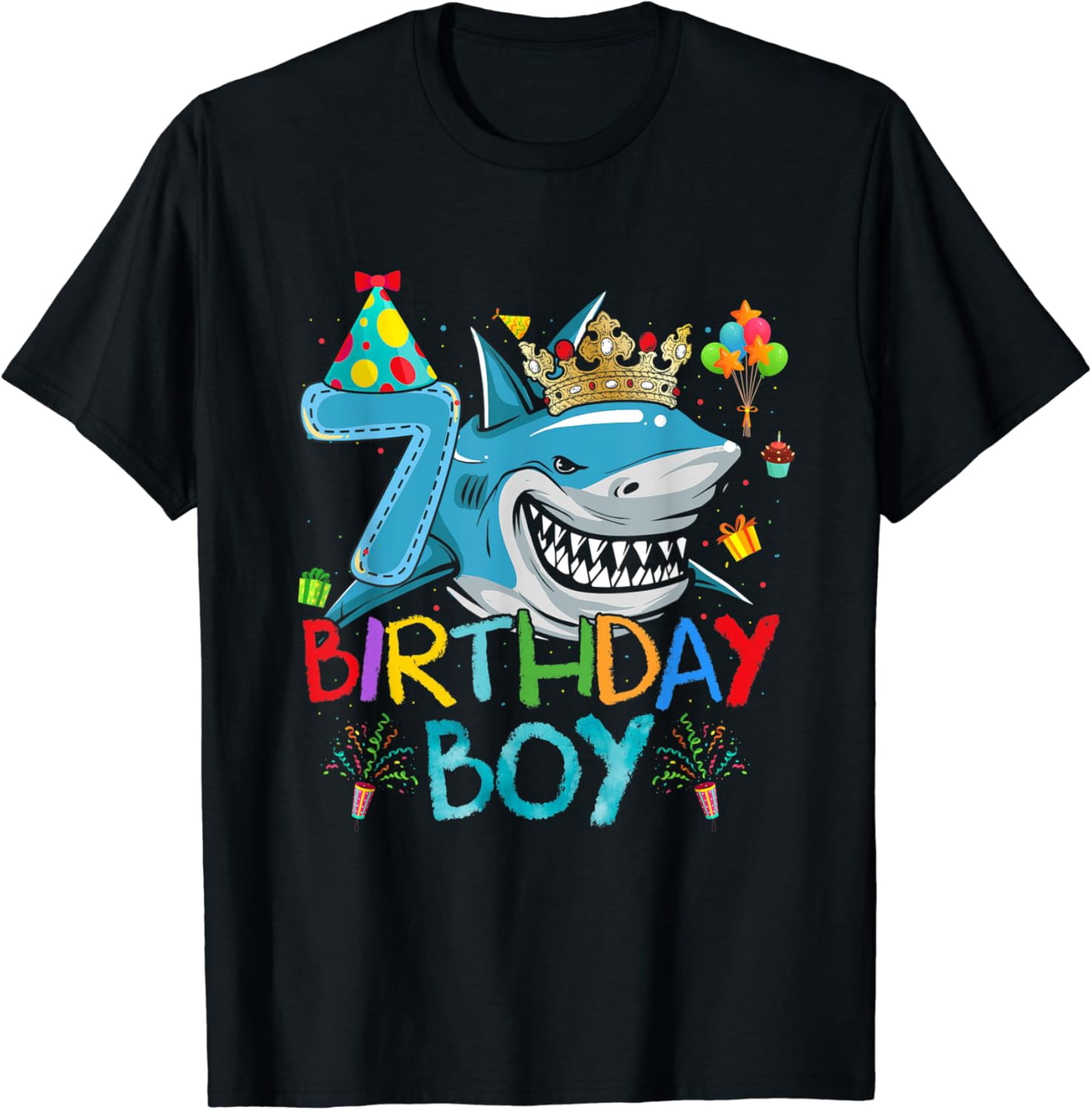 7Th Birthday Shark Ocean Theme Party 7 Years Old For Boy T Shirt ...
