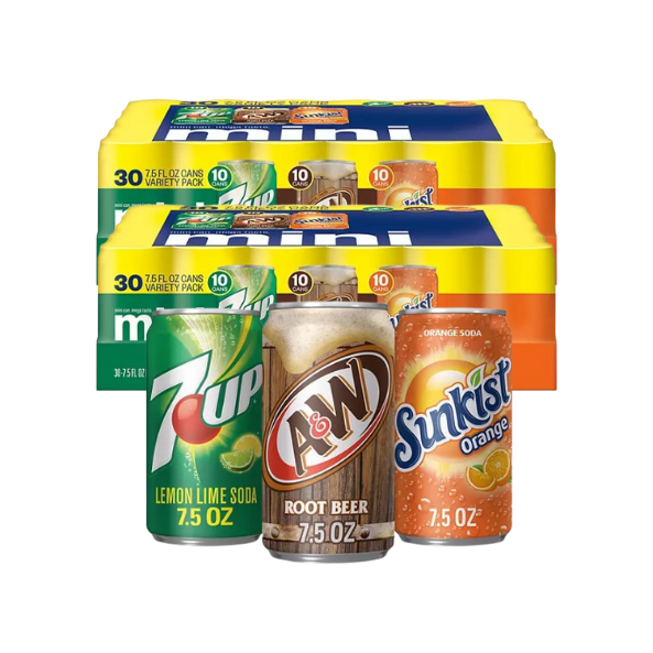7UP, A&W Root Beer, and Sunkist Orange Soda Mini Cans Variety Pack, 7.5 ...