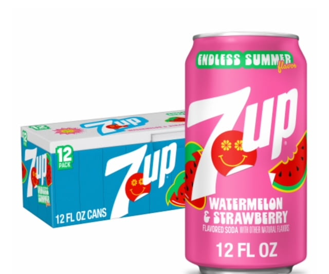 7UP Watermelon Strawberry Soda Cans 12 Pack 12 oz Refreshing Fruit ...