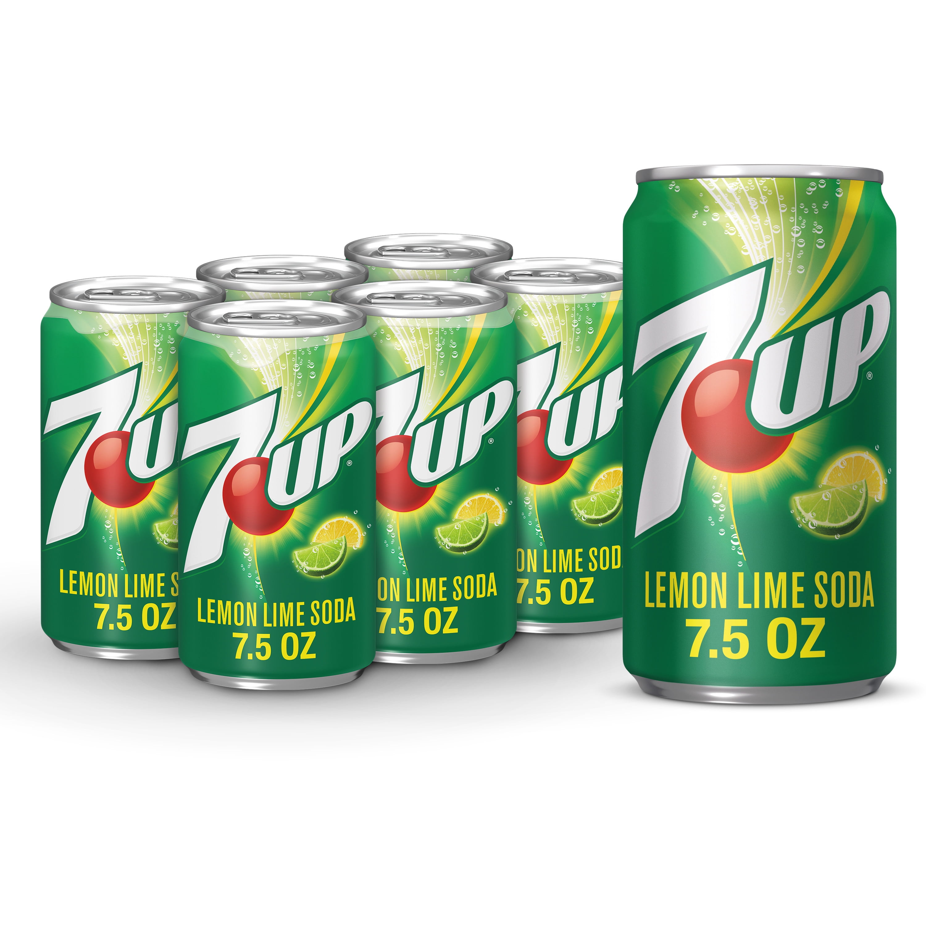 7UP Lemon Lime Soda, 7.5 fl oz, Mini Cans, 6 Pack, Allergens Free, Soft ...