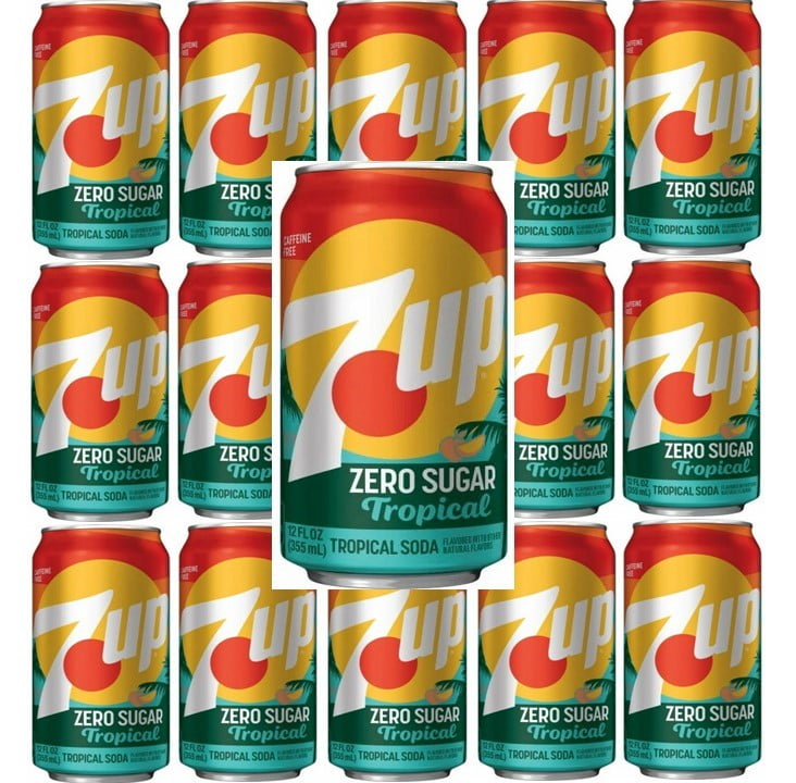 7UP Tropical Zero Sugar Caffeine Free Lemon Lime Mango Peach Soda Pop ...
