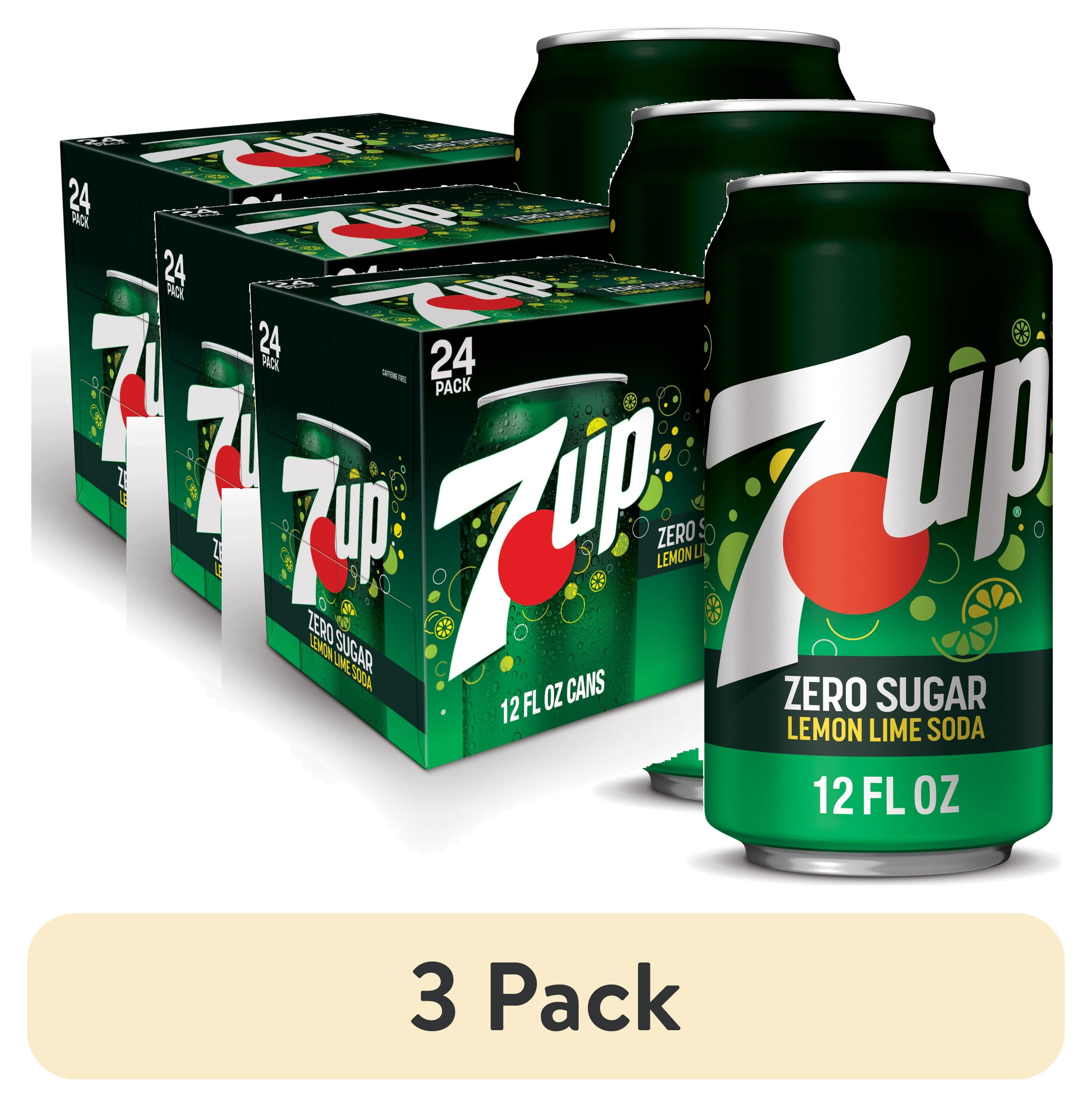(3 pack) 7UP Zero Sugar Lemon Lime Soda Pop, 12 fl oz, 24 Pack Cans ...