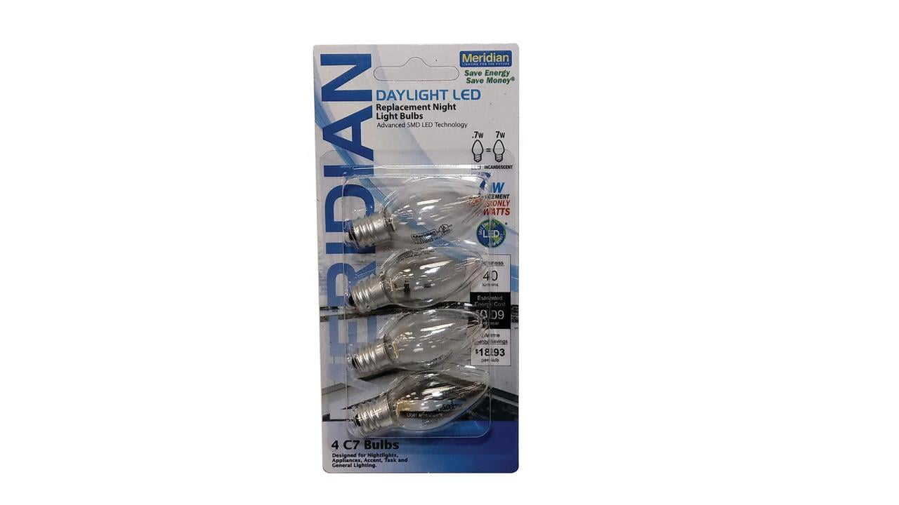 Meridian 7W C7 Clear LED Bulb 4 Pack, 5000K, 15000 Hours, Replacement ...
