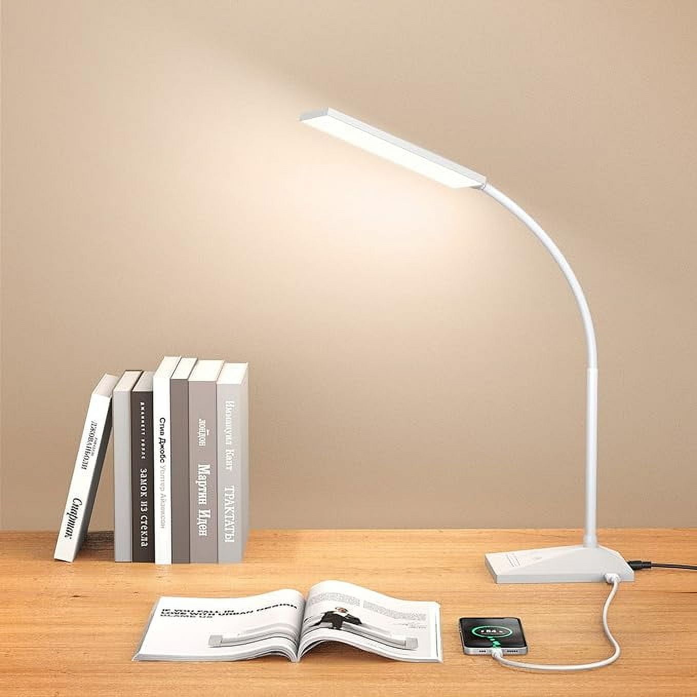 7W LED Desk Lamp with Stand Five Touch Dimming Modes Eye-Caring Reading ...