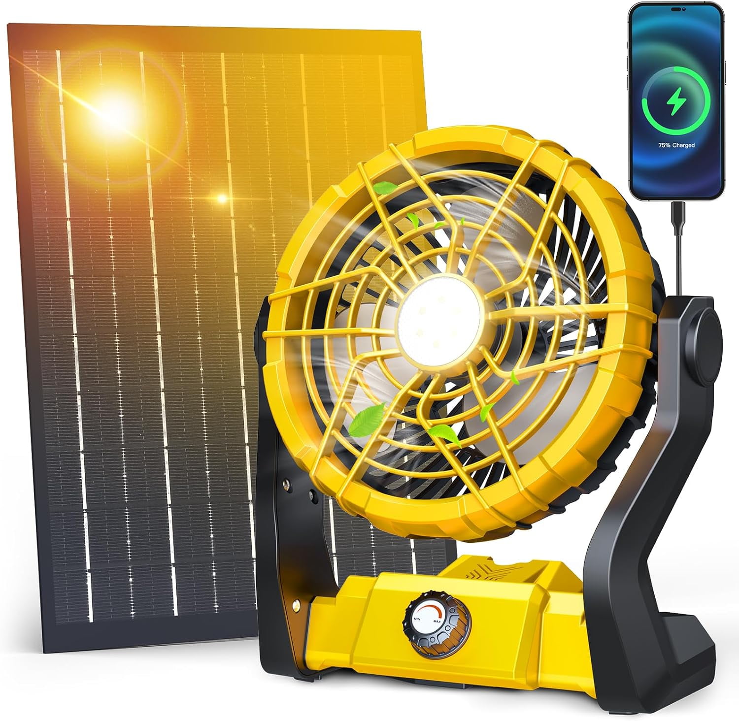 7w Solar Fan Camping With Light 10400mah Solar Powered Fan 9 Inch