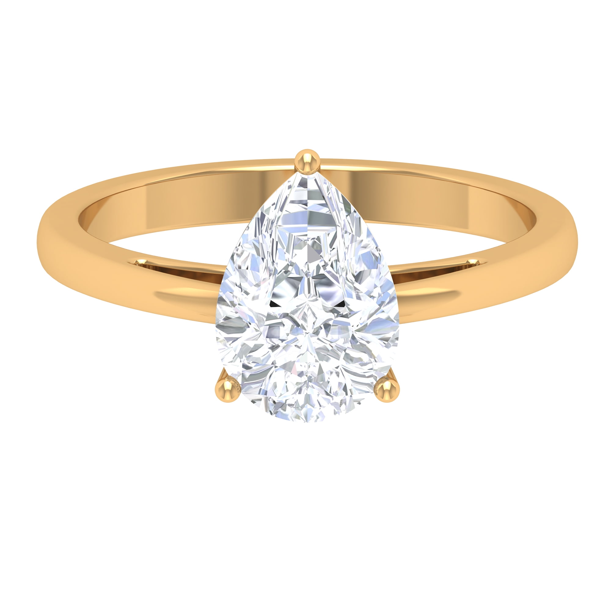 Teardrop Moissanite Solitaire Engagement Ring 2 Carat - 7X10 mm - D-VS1 Grade, 14K Yellow Gold ...
