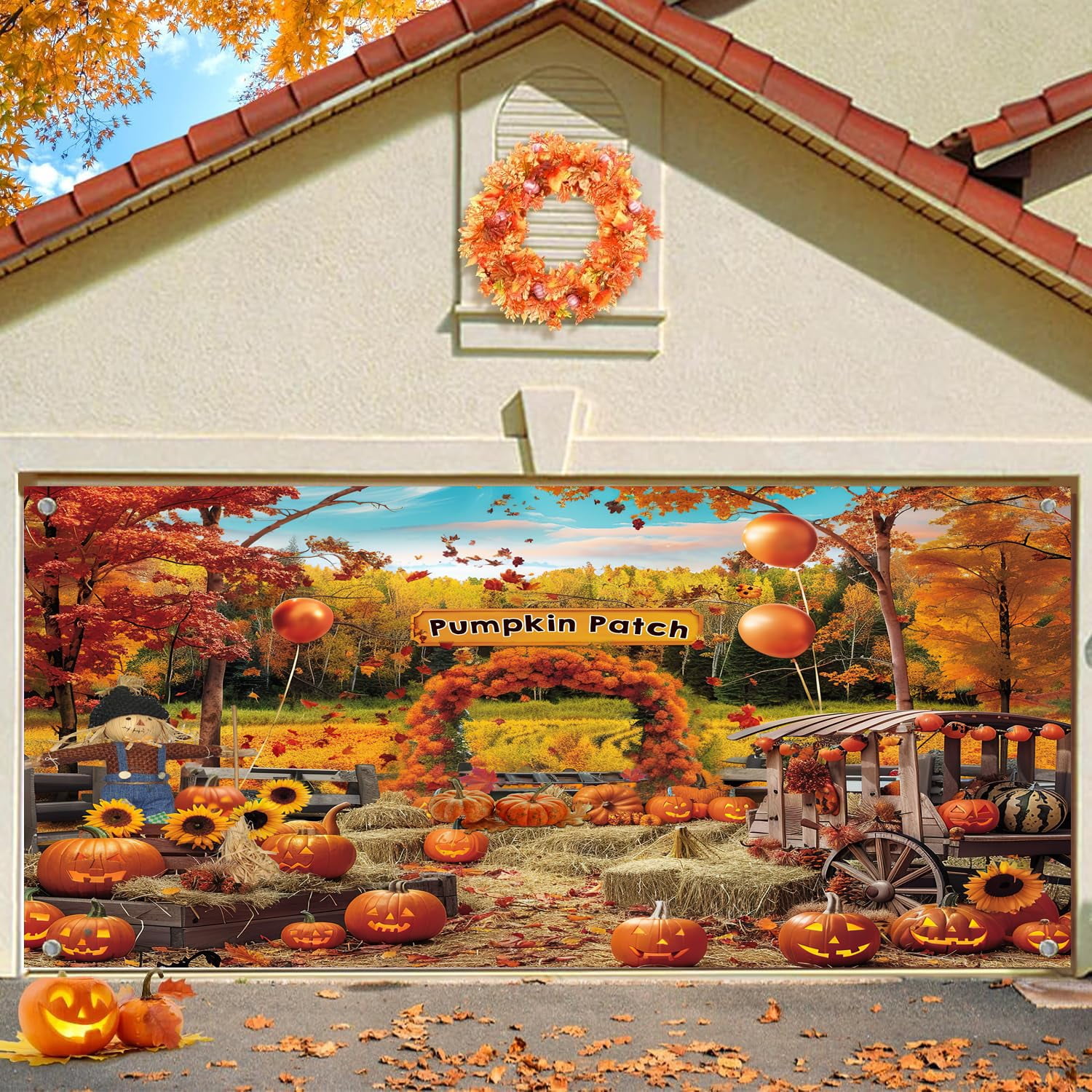7X16ft Fall Autumn Hallowmas Garage Door Background Pumpkin Harvest ...