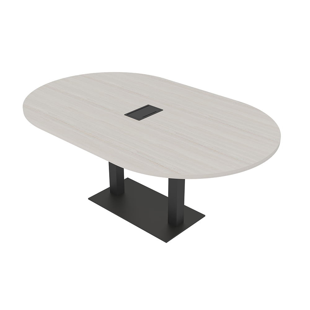 7X4 Racetrack Shaped Conference Table Power And Data Square Metal Base ...