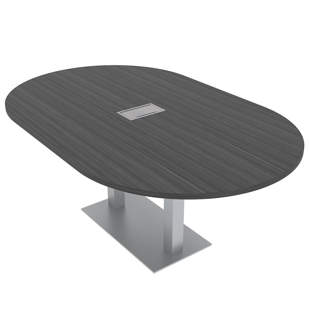 7X4 Racetrack Shaped Conference Table Power And Data Square Metal Base ...
