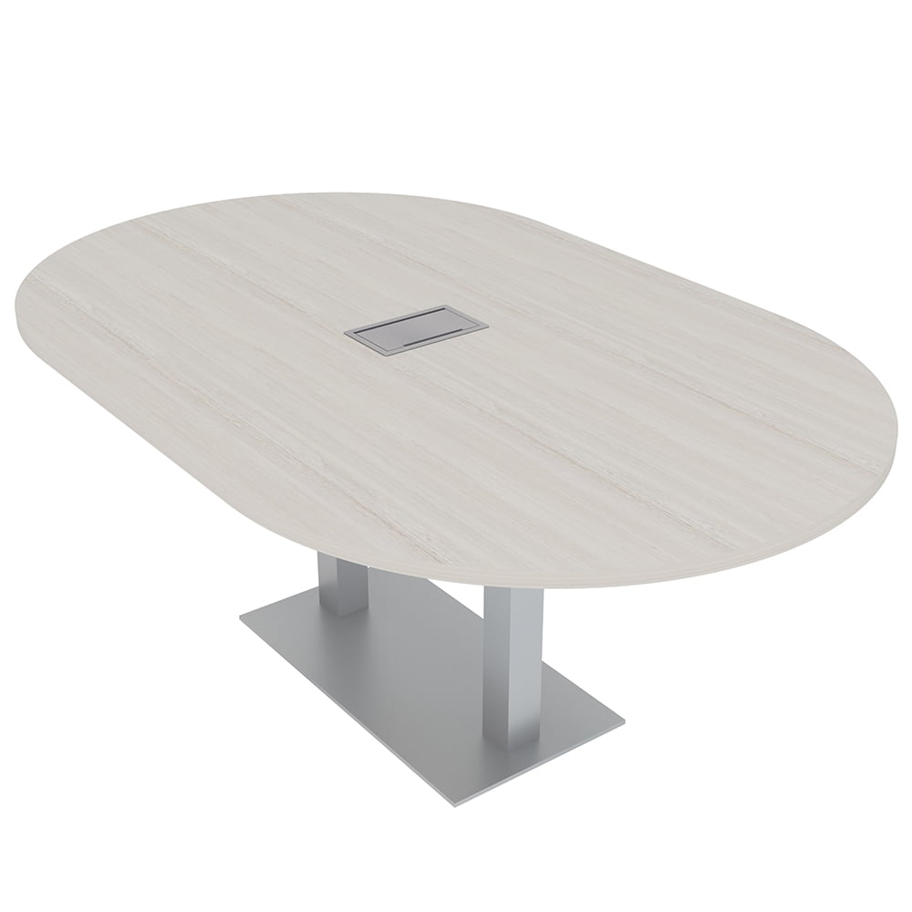 7X4 Racetrack Shaped Conference Table Power And Data Square Metal Base ...