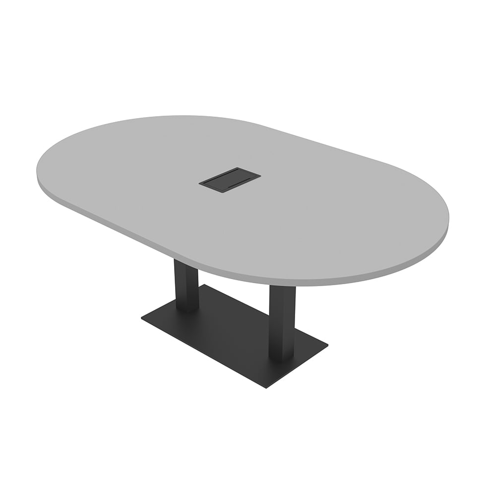 7X4 Racetrack Shaped Conference Table Power And Data Square Metal Base ...