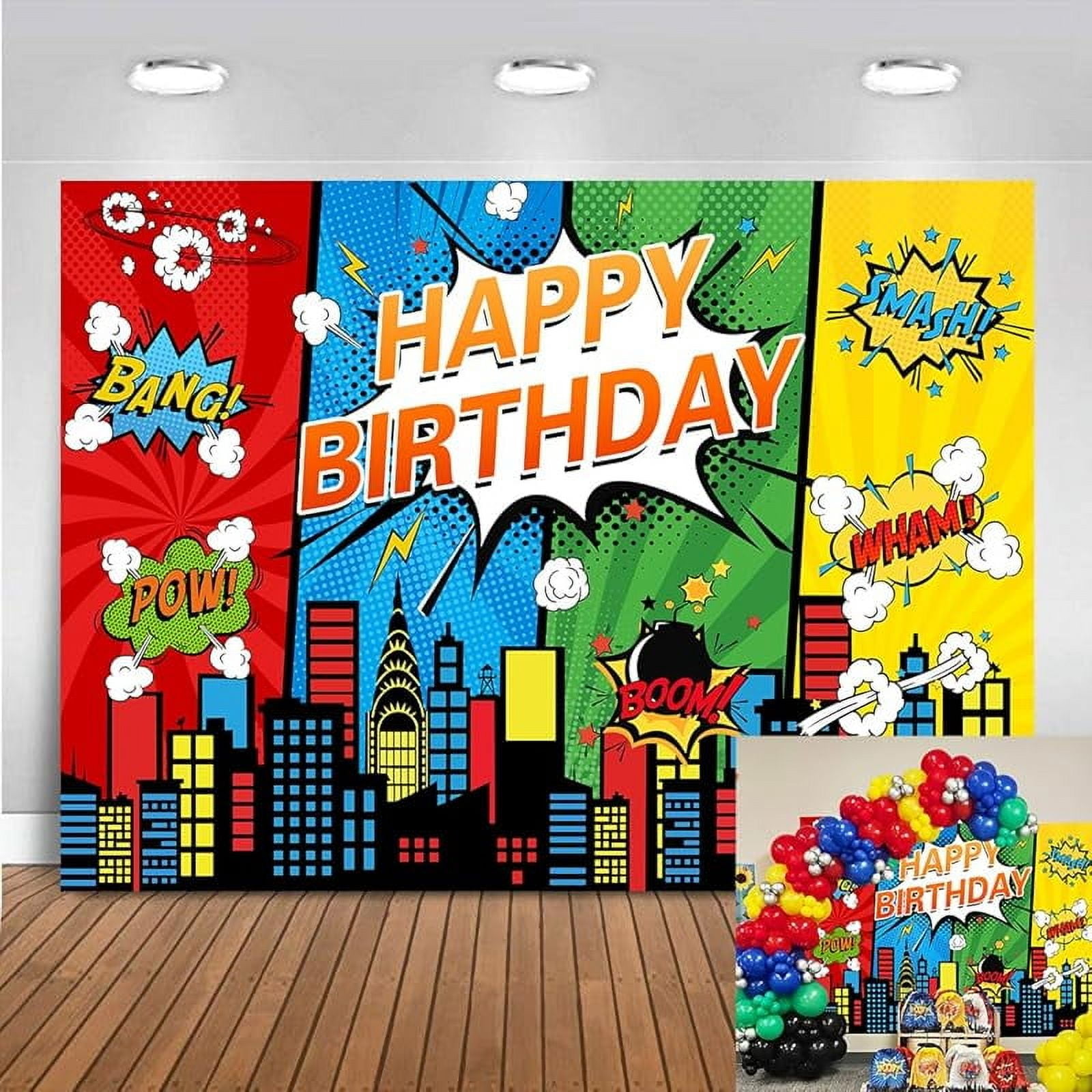 7X5FT Cartoon Superhero Theme Background Super City Comic Skyline Happy ...