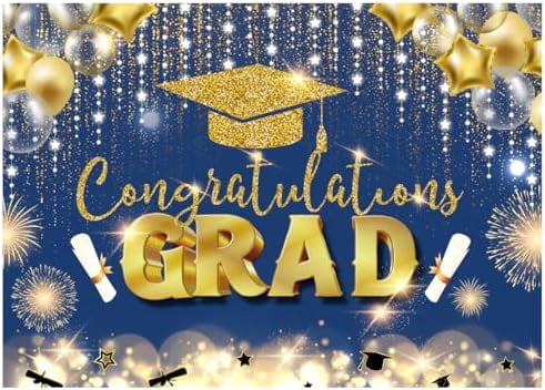 7X5FT Congratulations Grad Backdrop 2024 Blue and Gold Graduation ...