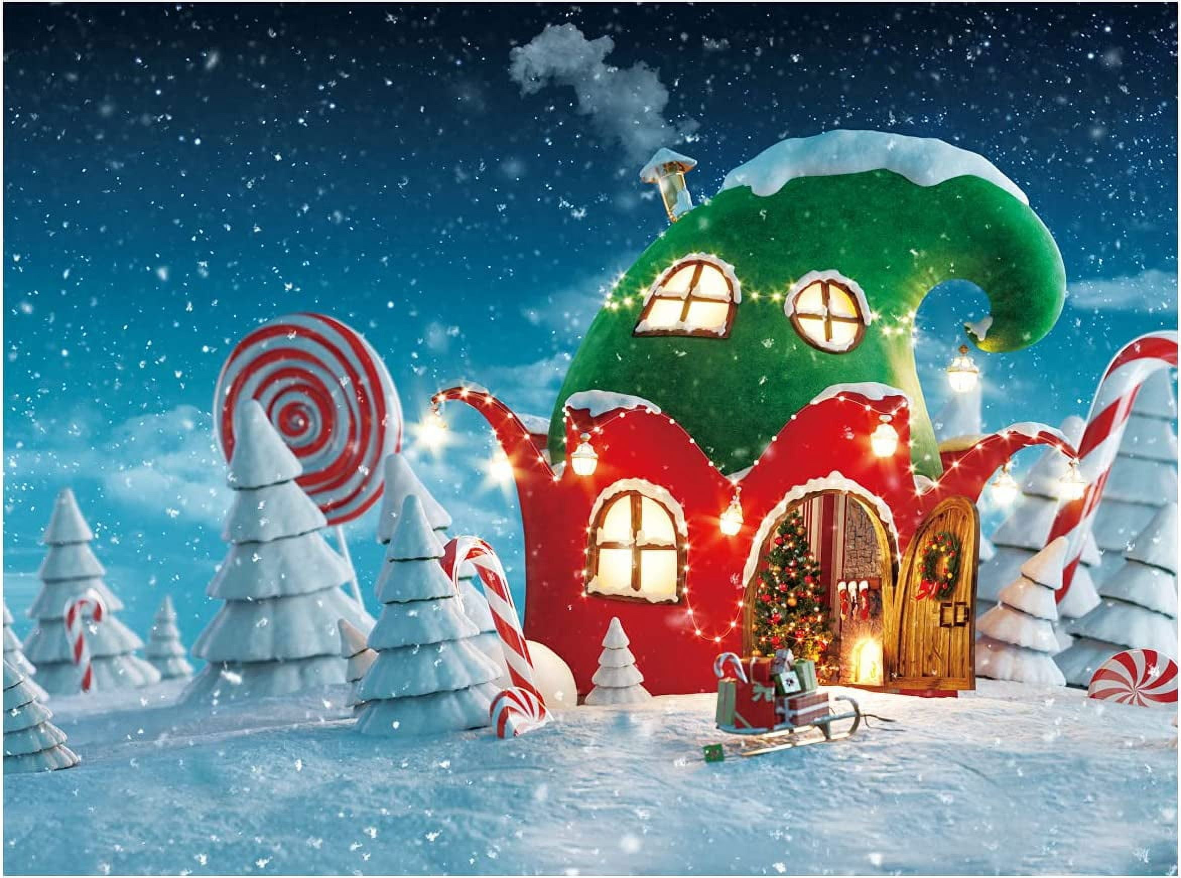 7X5FT Fantasy Christmas Background Snow Candy House Baby Photography ...